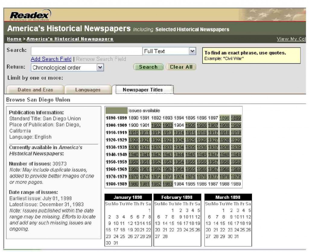 San Diego Yesterday » Blog Archive » Historic newspapers now digitized!